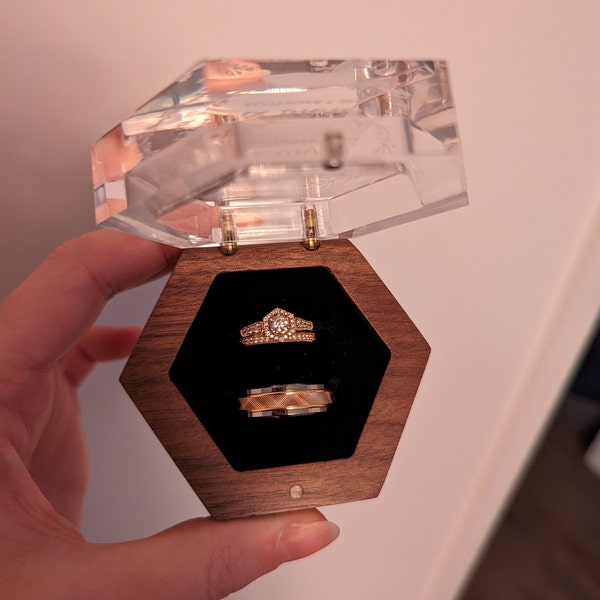 Hexagon Double Flip Ring Box With Clear Acrylic Lid - Wedding Ring ...