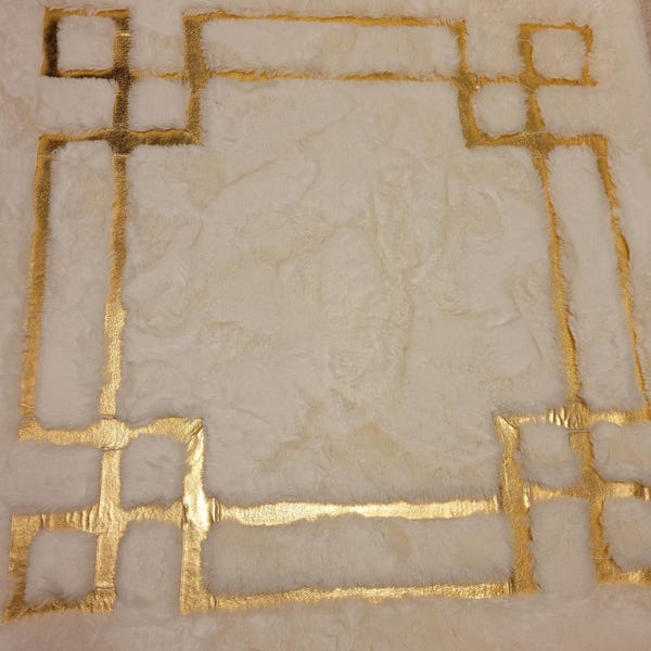 Unique Modern White Gold Geometric Plush Area Faux Fur Soft Rug, Living ...