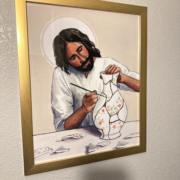 Kintsugi Christ Print: 'he Binds up the Broken Hearted' - Etsy