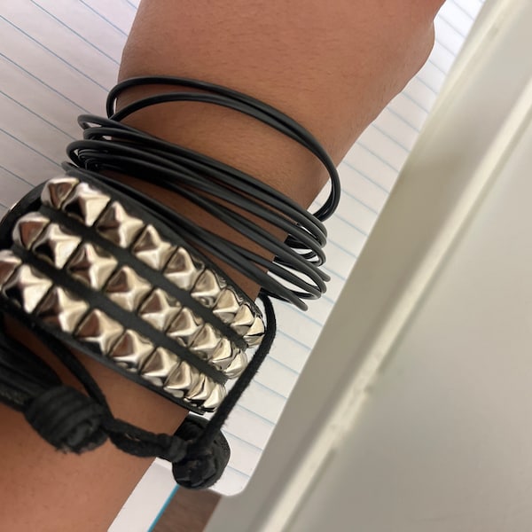 Premium Studded Leather Bracelet Wristband Cuff With 1/4" Pyramid ...