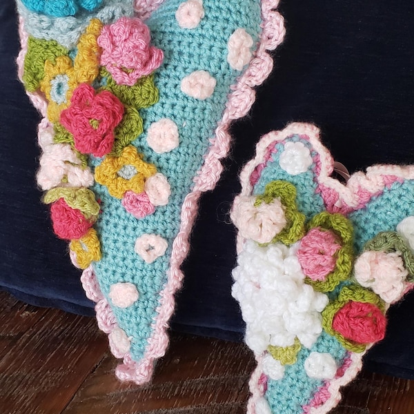 Crochet Pattern Shawl ‘folklore’ - Wrap Stole Flowers Strawberries ...