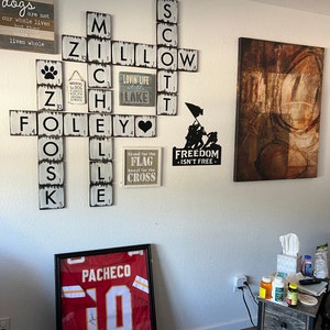 Wall Scrabble Tiles , 4.5 Wood Tile Blocks, Gallery Wall Decor ...