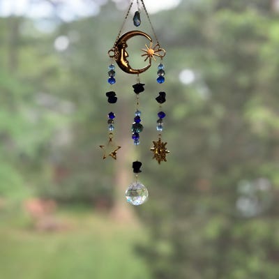 Butterfly Moon Amethyst Suncatcher Moon Celestial Suncatcher Crescent ...