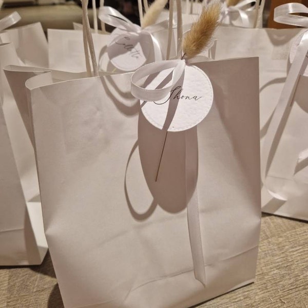 Name Tags, Custom Ivory Tags With Gold Eyelet & Brown Font ...