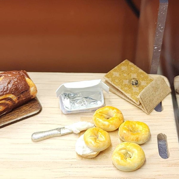 Miniature Dollhouse Bagels and Cream Cheese & Knife in 1:12 Scale Inch ...
