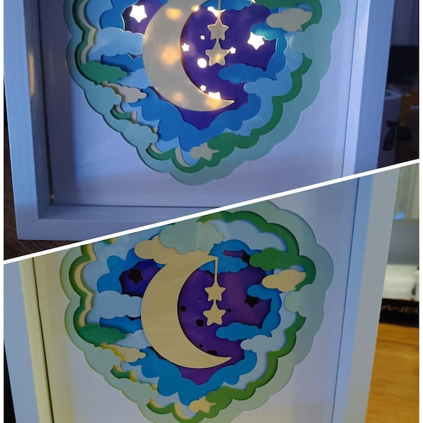 3D Baby Shadow Box SVG, 3D Moon Clouds Sky Template, Multilayer Baby ...