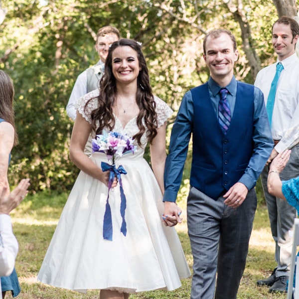 Ruby Tea Length Circle Skirt Wedding Dress - Ivory Silk Dupion & Daisy ...