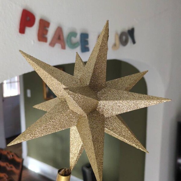 12" Gold Glitter Christmas Tree Topper, Handmade Paper With 180 Faces ...