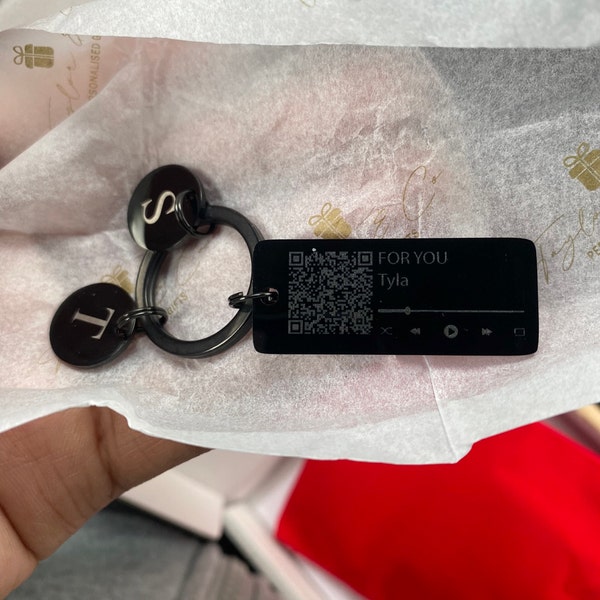 Music or Youtube QR Code, Custom Engraved, Song or Video Link Keyring ...