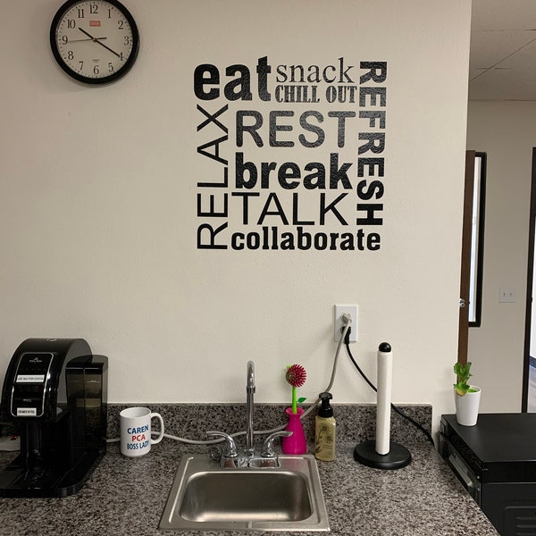 Office Wall Decal Break Room Word Collage, Vinyl Wall Lettering for ...