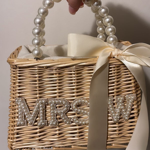 Personalized Bride Straw Bag With Pearl Handle: Honeymoon Tote - Etsy