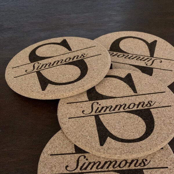 Personalized Cork Coasters Set of 4 Custom Cork Coasters, Monogram ...