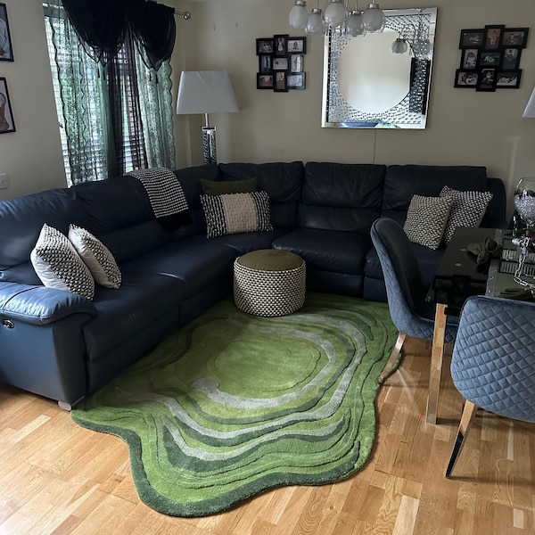 Deep Green Golf Course Low High Texture Hand Tufted Abstract Wool Rugs ...