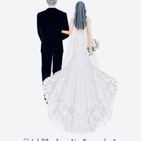 Personalized Bride and Dad Portrait Art PRINT | Father of the Bride ...