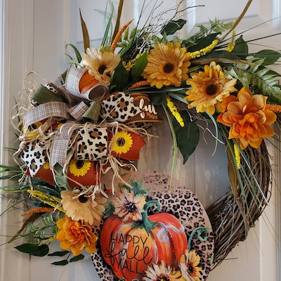 Happy Fall Y'all Sunflower Leopard Pumpkin Circle Shaped - Etsy