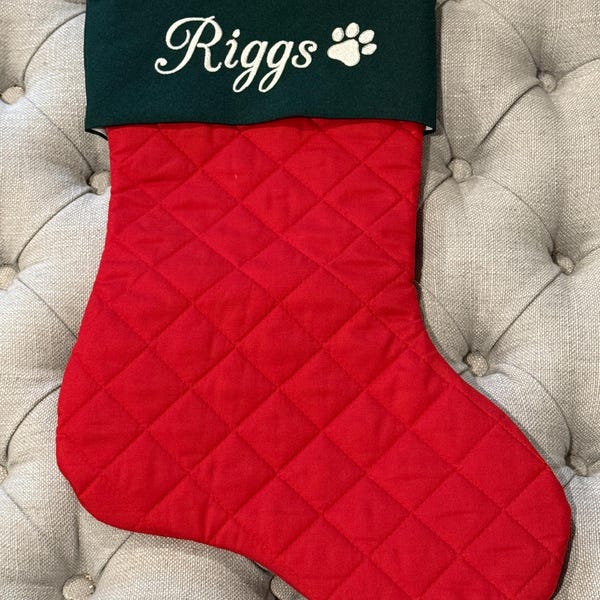 Personalized Christmas Stocking. Quilted Christmas Stocking With Ivory ...