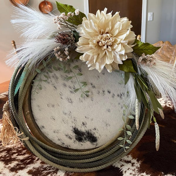 Branding Cowhide Framed Sign | Floral & Rope Cowhide Sign | Western ...