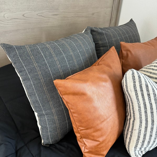 Plaid Throw Pillow, Moody Pillow Covers, Dark Gray Pillow, Minimalist ...