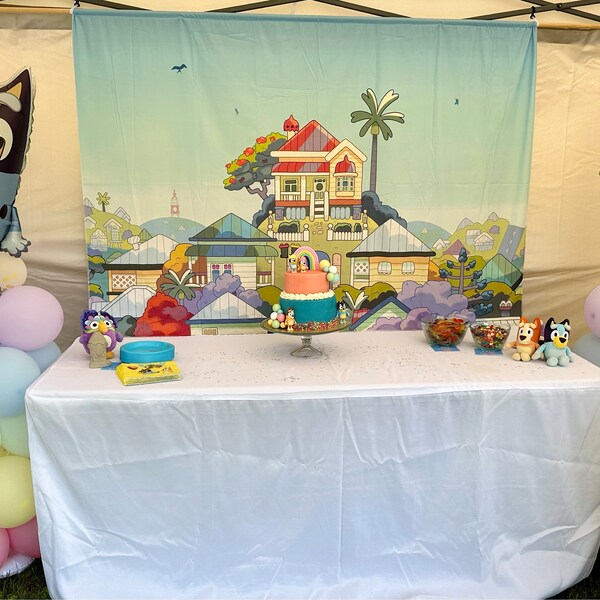 Custom Baby Shower Backdrop Blue Dog House Backdrop Happy Birthday ...