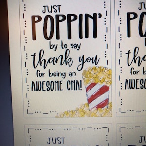 EDITABLE Just POPPIN by to Say Thank You Popcorn Gift Tags Printable ...