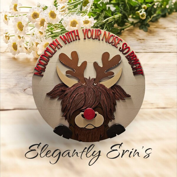 Highland Reindeer Door Hanger File SVG, Glowforge Farm, Cow, Rudolph ...