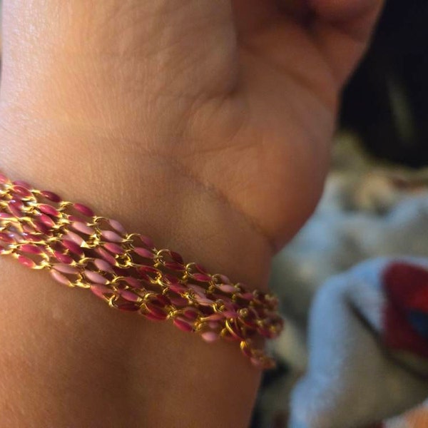 Pink Multi Color Enamel Chain, Multi Color Chain, Permanent Jewelry ...