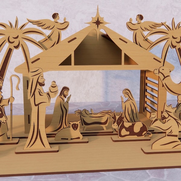 Nativity Stand Laser Cut Bundle, Nativity Scene Wooden Stand, Standing ...