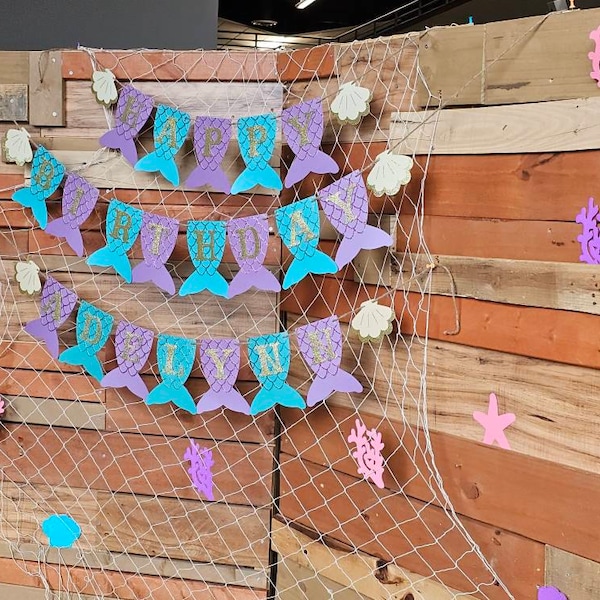 Mermaid Birthday Banner, Mermaid Tail Banner, First Birthday, Mermaid ...