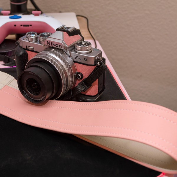 Pastel Pink Camera Strap With White Ends, Dusty Pink, Vegan Vintage ...