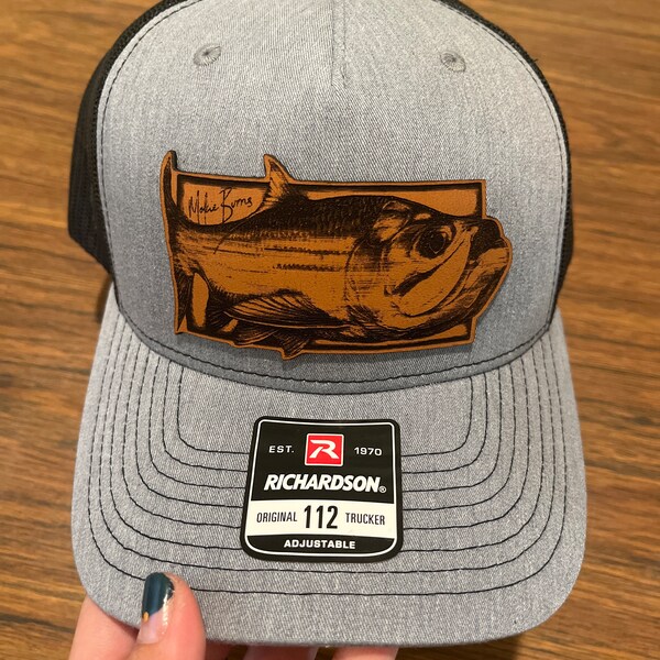 Snook Fishing Trucker Hat Genuine Leather Patch Hat, Fishing Accessory ...