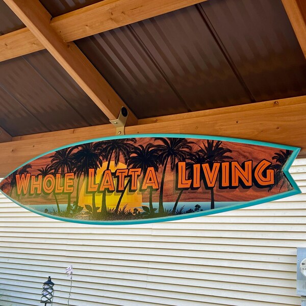 Large Outdoor Shower Custom Surfboard Wall Art Signs, Tropical Design ...