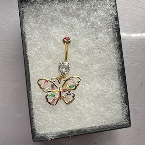 Gold Flower Belly Button Ring Dainty 14k Gold Plated Unique Minimal ...