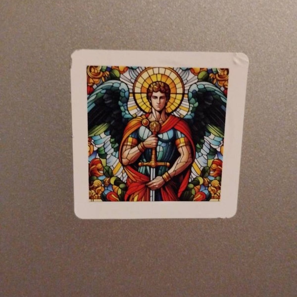 St Michael the Archangel Stained Glass Look Round Sticker, Angelic ...