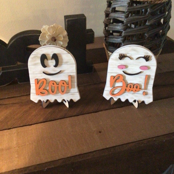 Ghost BOO Sign / Shelf Sitter / Tiered Tray Decor / Wooden 3D Halloween ...