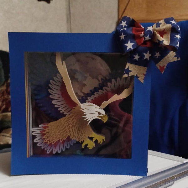 Patriotic Eagle Shadow Box Svg, 3d American Flag Svg, Bald Eagle Shadow ...