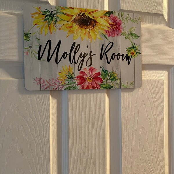 Floral Personalized Girls Room Sign, Sunflower Kids Room Decor ...