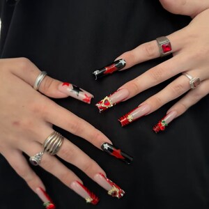 Y2K Black Kitty Frenchies Charms Press Ons Valentines Press on Nails ...