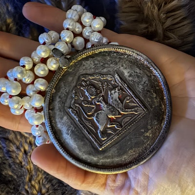 Buy Rudraksha Mala Prayer Bead Necklace W Antique Indian Silver Amulet ...