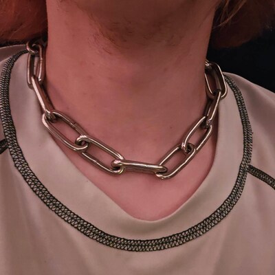 Thick O-ring Chain Choker Stainless Steel Heavy Duty Chunky Silver ...