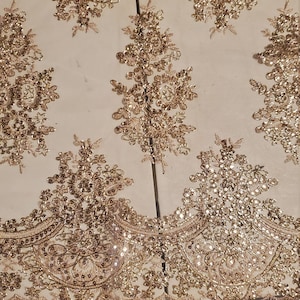 Ivory Flower Design Embroidered on Mesh Lace Fabric Floral | Etsy