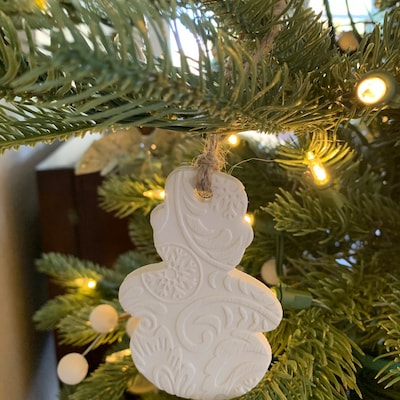 Christmas Design on White Clay Ornaments or Gift Tags, Farmhouse Decor ...