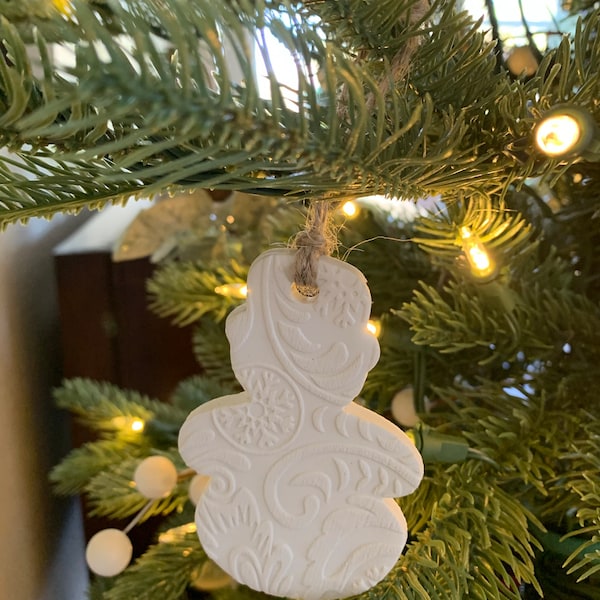 Christmas Design on White Clay Ornaments or Gift Tags, Farmhouse Decor ...