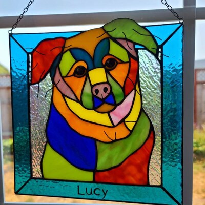 Custom Art Suncatcher Stained Glass Corgi Dog Face Gift Home House ...