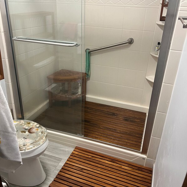 Set Of-3 12x12 Inches Custom Size Wooden Stained Bathroom Mat ...