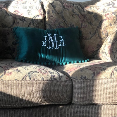 Embroidered Velvet Monogram Pillow. Insert Included. 12x20 Personalized ...