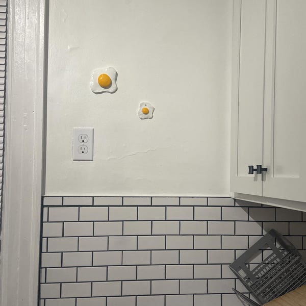 Handmade Ceramic Fried Egg Wall Art, Eclectic Wall Art, Fake Food Decor ...