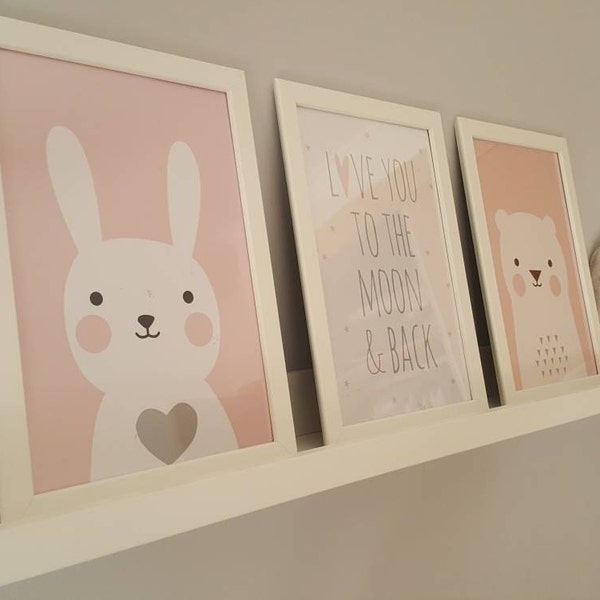 Printable Nursery Art Set of 3 Poster Baby Girls Room Wall Art Pink ...