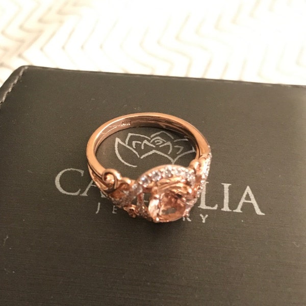 14K Rose Gold Nature Inspired Ring Peach Pink Morganite Engagement Ring ...
