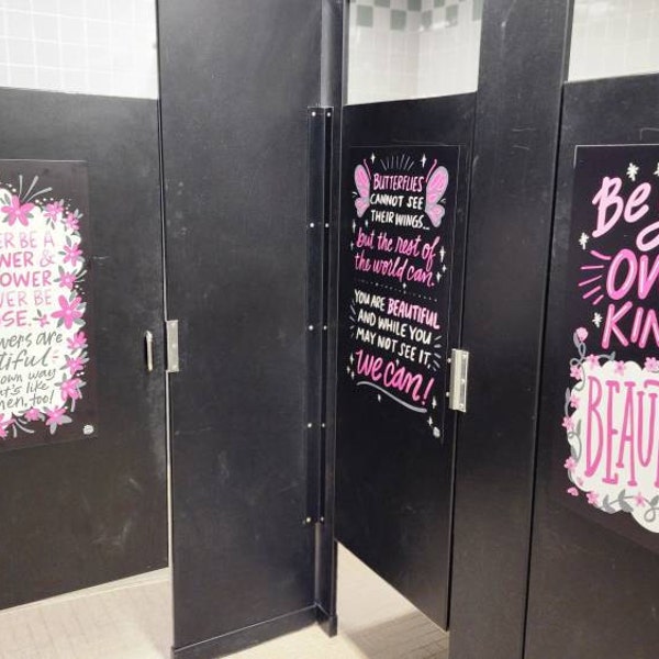 4 Bathroom Stall Vinyl Stickers for Elementary Schools | Installing ...