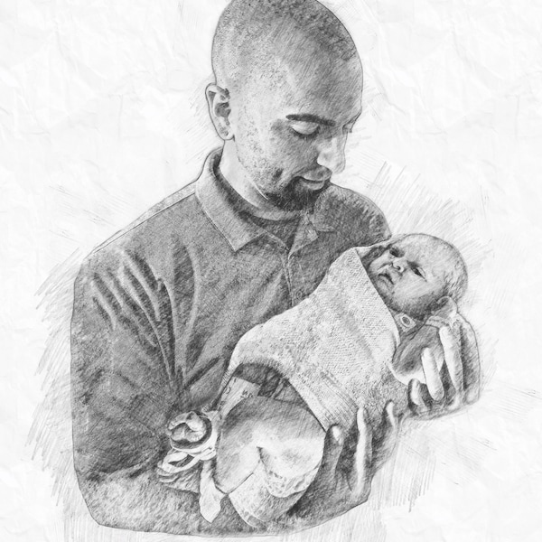Custom Father's Day Pencil Sketch Portrait, Family Photo to Drawing ...